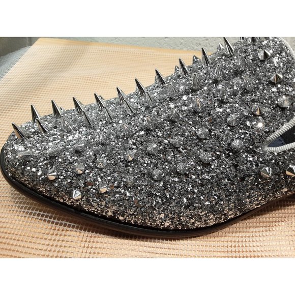 Enzo Romeo | Shoes | New Enzo Silver Spike Shoes Slip On Loafers ...